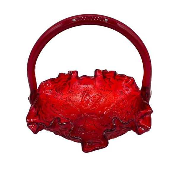 Fenton | Accents | Vintage Fenton Ruby Red Glass Embossed Floral Basket ...
